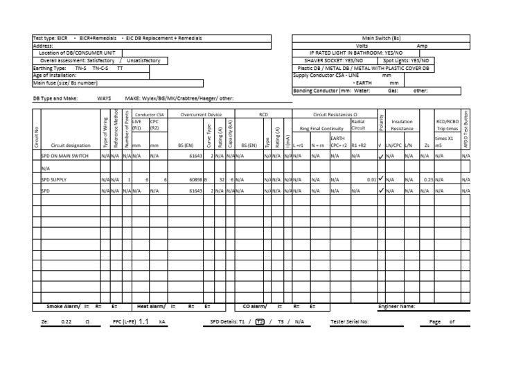 Example of Correct Completed Test Sheet With SPD | PDF | Electric Power ...