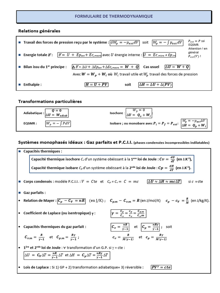 0 Formulaire Thermo Complet | PDF | Sciences physiques | Phénomène physique