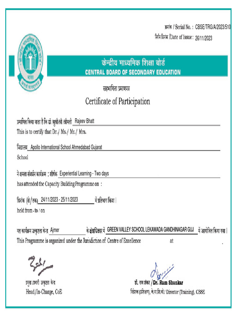 CBSE/TRG/A/2023/510 26/11/2023: Green Valley School Lekawada ...