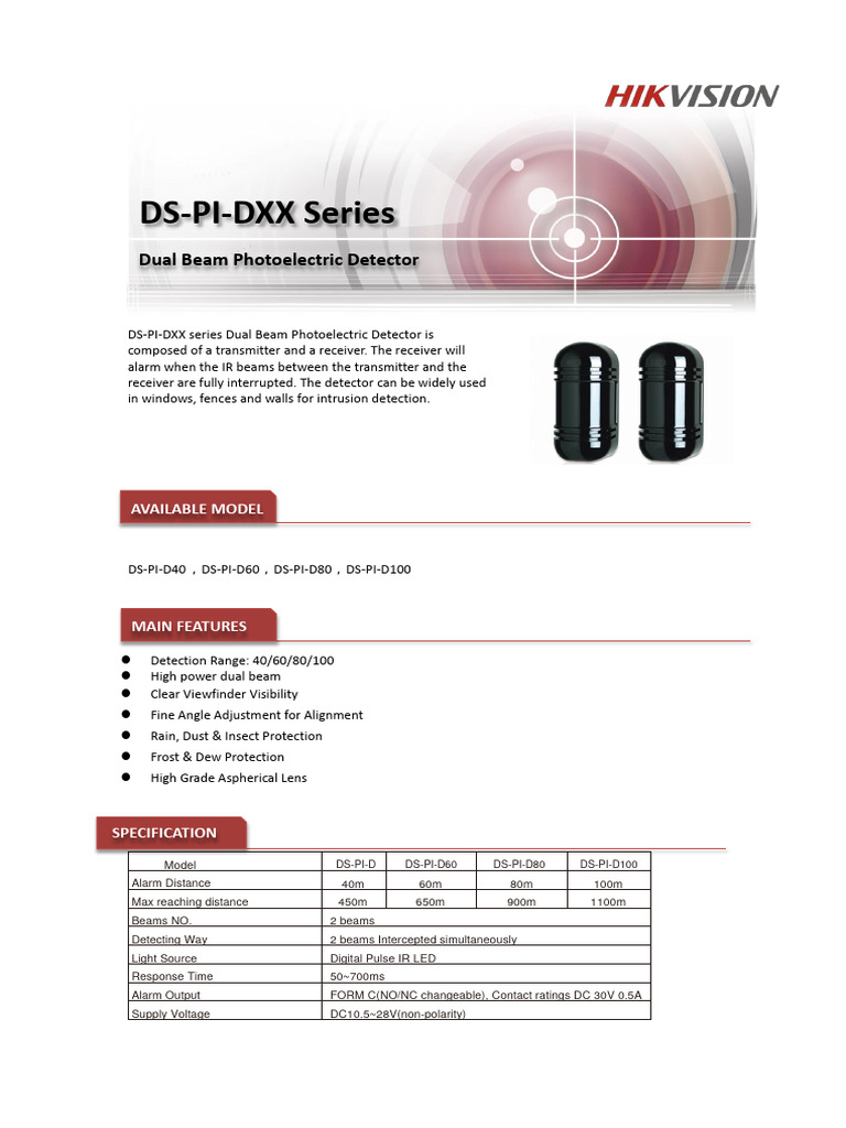Hikvision - Dual-Beam-Photoelectric-Detector DS-PI-DXX-Series | PDF ...