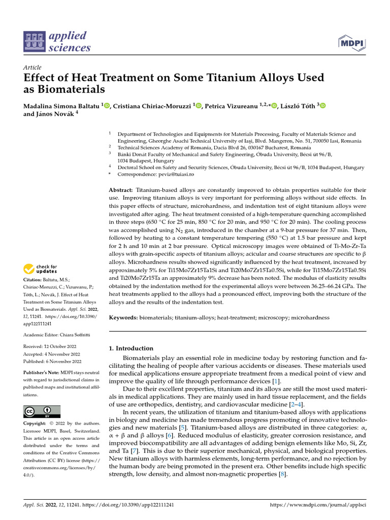 Effect of Heat Treatment On Some Titanium Alloys Used As Biomaterials ...
