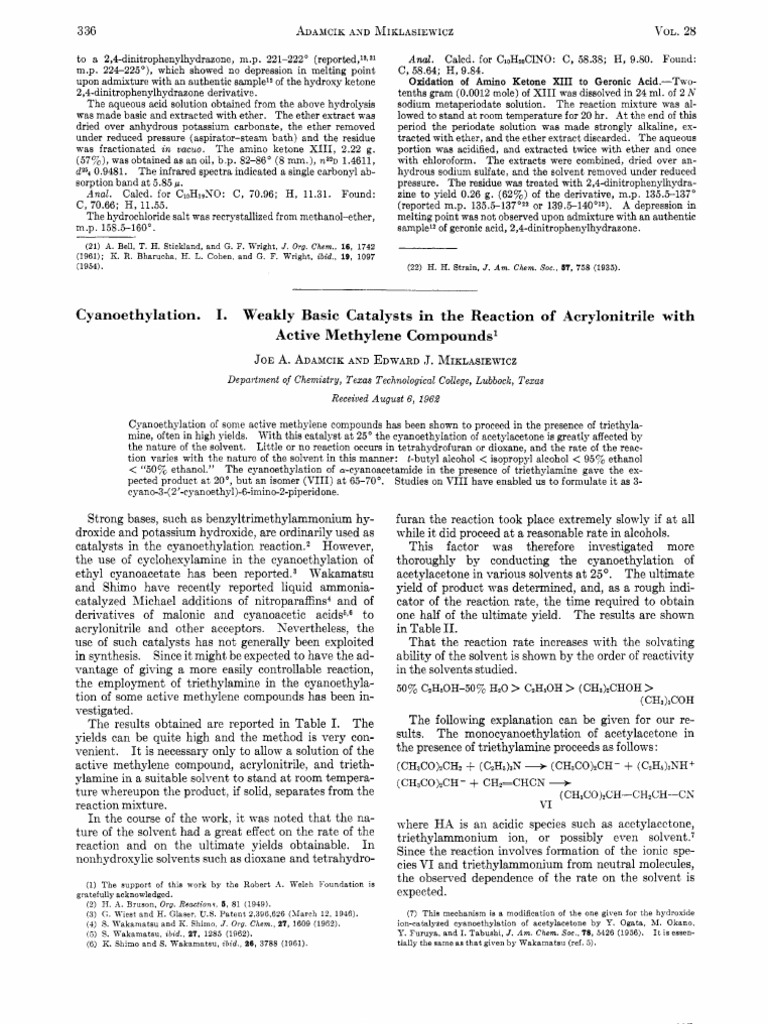 Cyanoethylation. Weakly Catalysts in Reaction Acrylonitrile W I T H ...