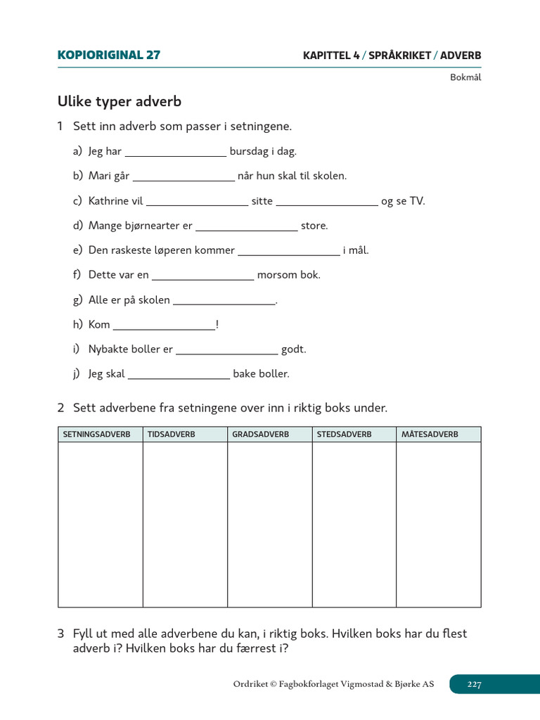 Kapittel 4 - Adverb - Ulike Typer Adverb | PDF