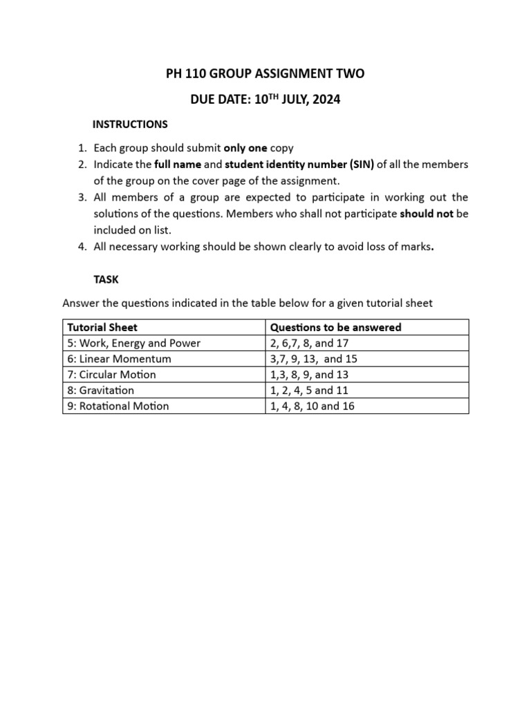 PH 110 Group Assignment Two | PDF