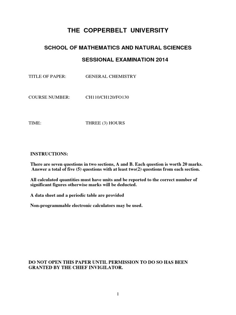 CH110 Sessional Exam 2014 - 2015 Answer Key | PDF | Chemical Equilibrium | Ph
