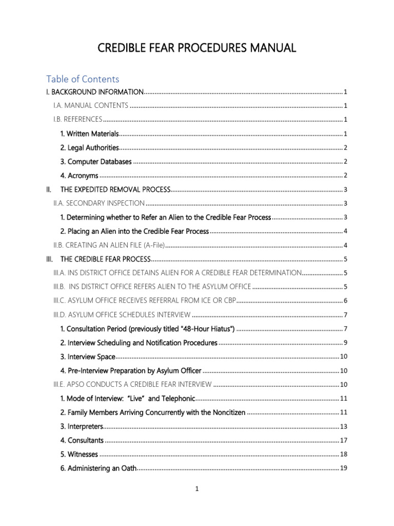 Credible Fear Procedures Manual | PDF | Asylum In The United States ...