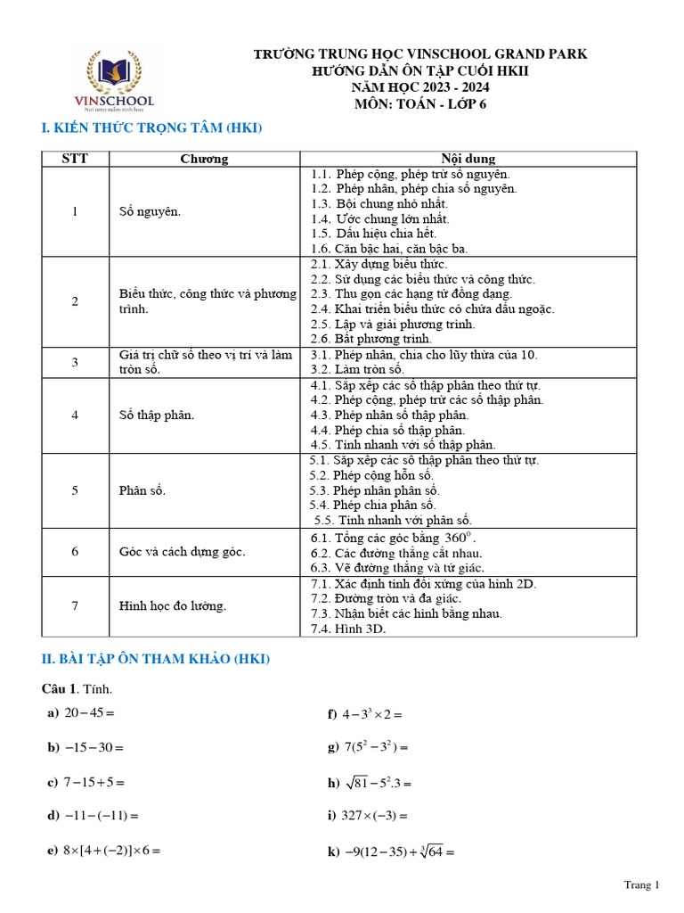 HƯỚNG DẪN ÔN TẬP CUỐI HKII | PDF