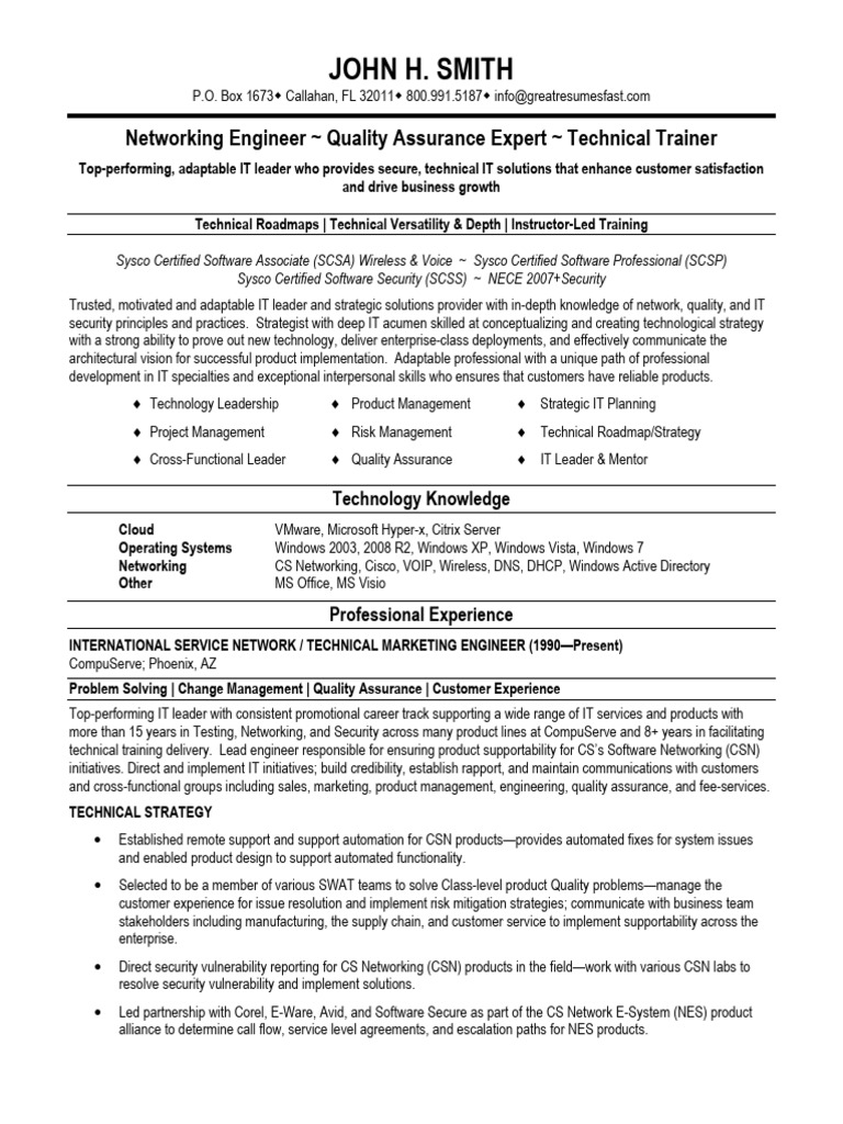 Networking Engineer QA Expert Technical Trainer Resume | PDF | Computer ...