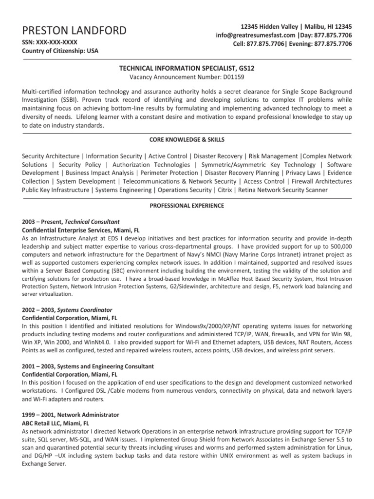 Technical Information Specialist Federal Resume | PDF | Computer ...