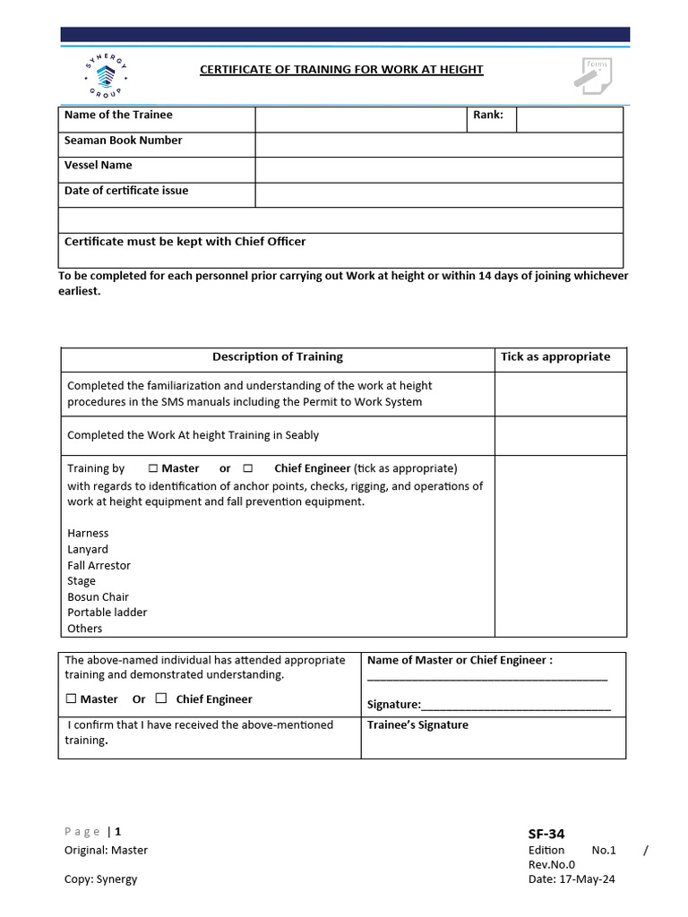 Work at Height Training Certificate | PDF