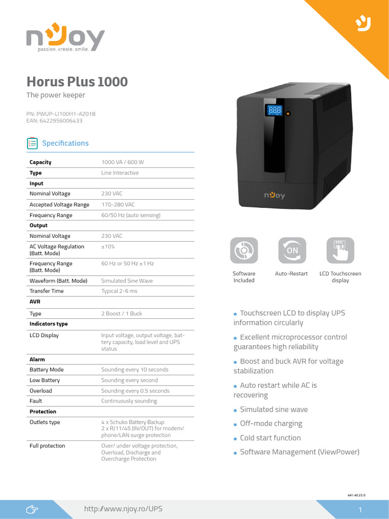 Fisa Tehnica Njoy Horus 1000 | PDF | Alternating Current | Electric Power