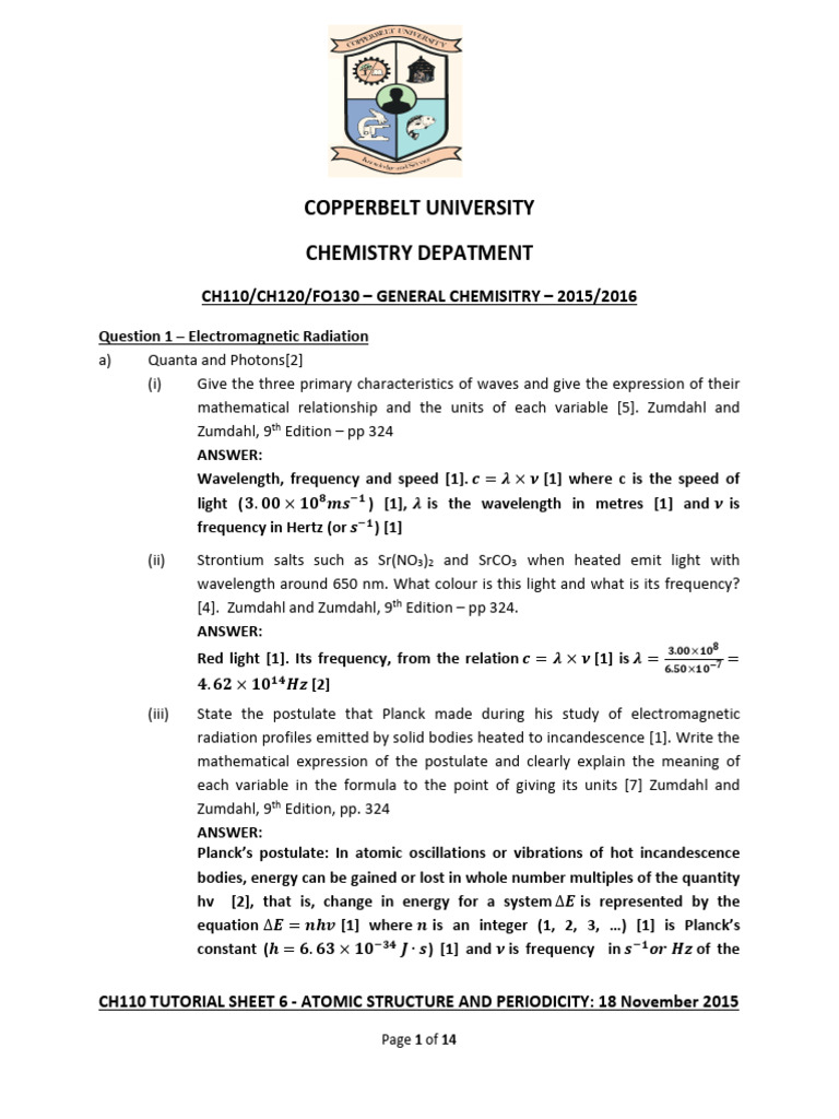SOL - Master - Tut6 - Atomic Structure and Periodicity - 10 November 2015 | PDF | Photoelectric ...