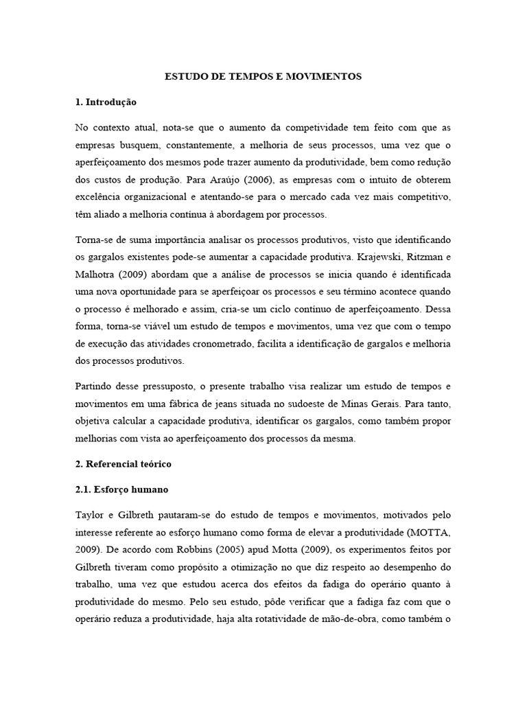 Estudo de Tempos e Movimentos | PDF | Tempo | Despesa