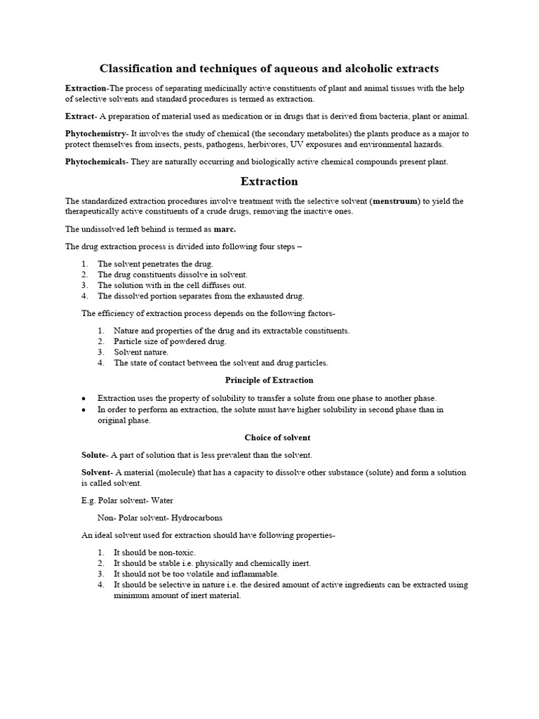 Classification and Techniques of Aqueous and Alcoholic Extracts | PDF ...