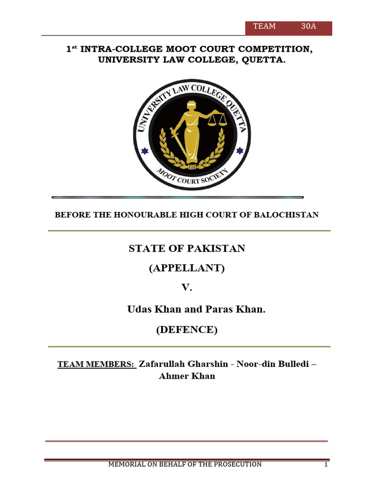 MC 30 Memorial For Prosecution | PDF | Burden Of Proof (Law) | Right To ...