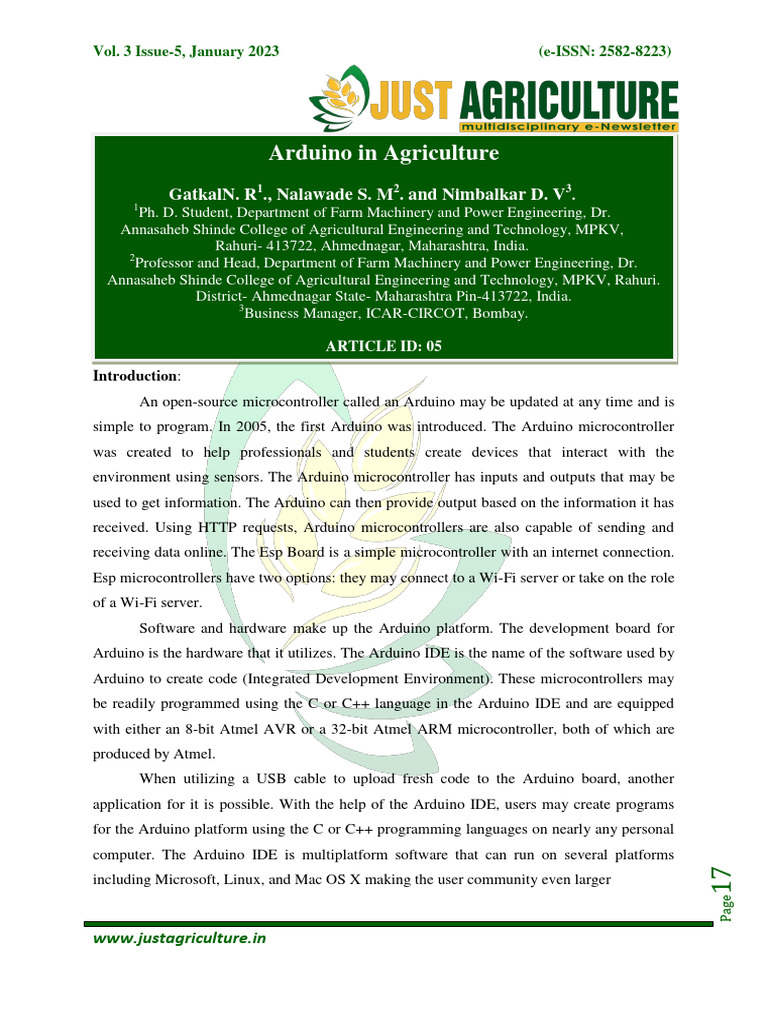 Arduino In Agriculture Pdf Arduino Bracket