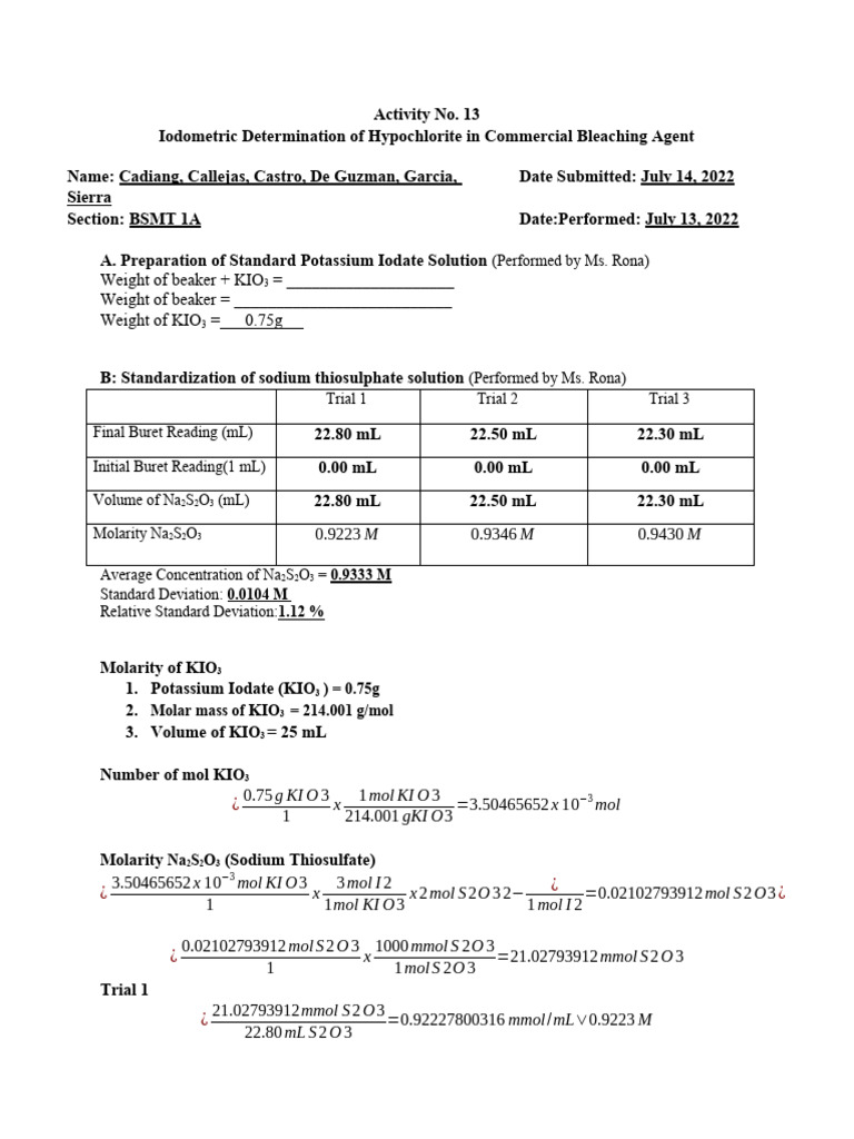 Lab Activity 13 - F2F | Download Free PDF | Mole (Unit) | Molar Concentration