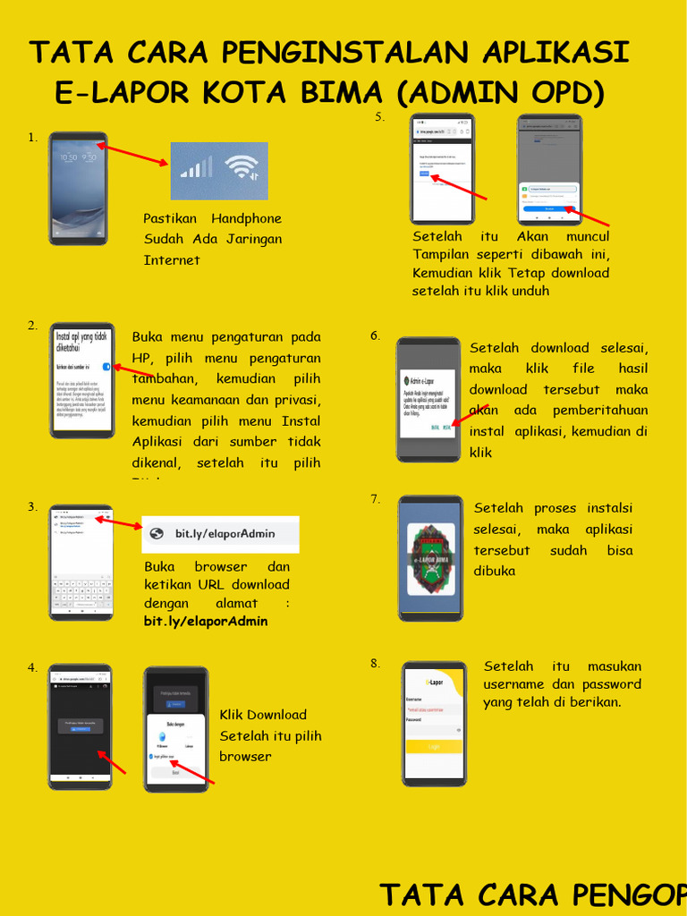 Tata Cara Penginstalan Aplikasi E-Lapor Kota Bima (Admin Opd) | PDF