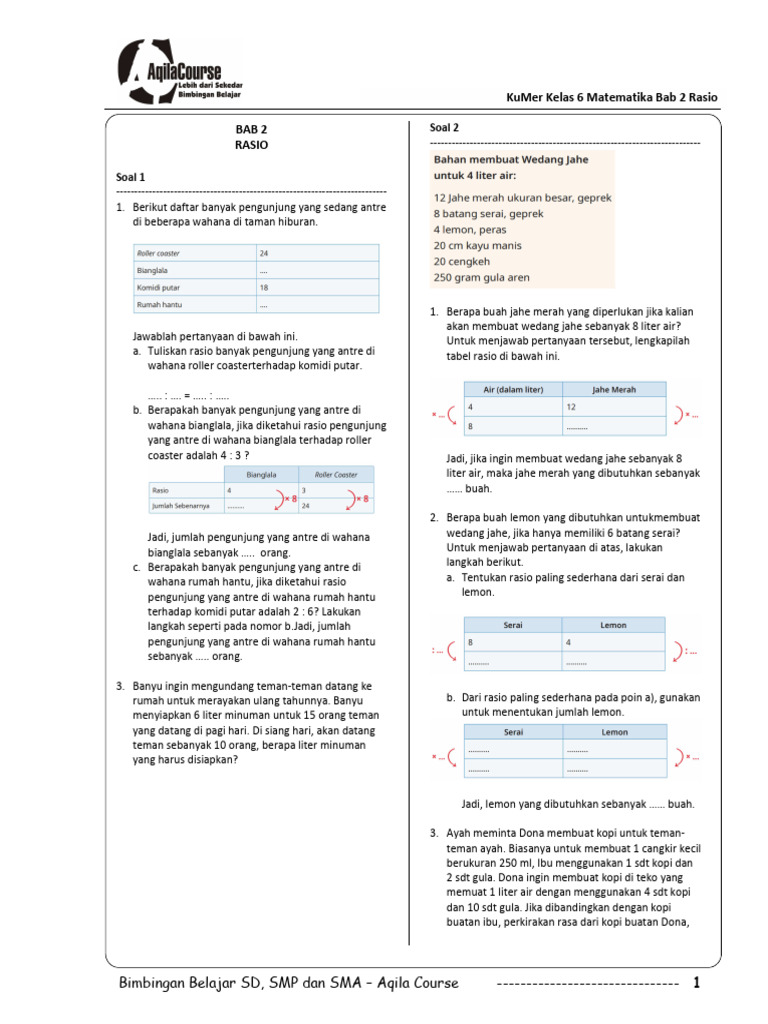 Kelas 6 Matematika Bab 2 Rasio Kumer 2022 | PDF