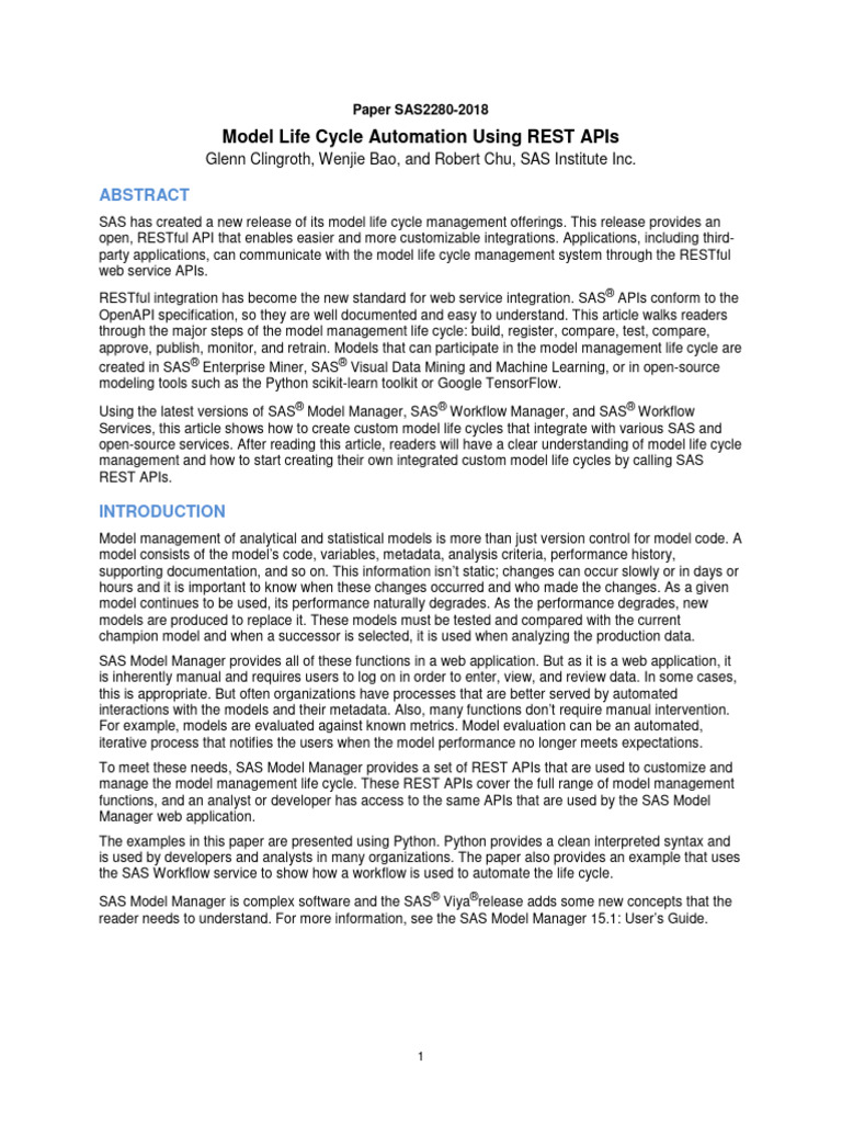 ARTIGO - Model Life Cycle Automation Using REST APIs | PDF | Sas ...