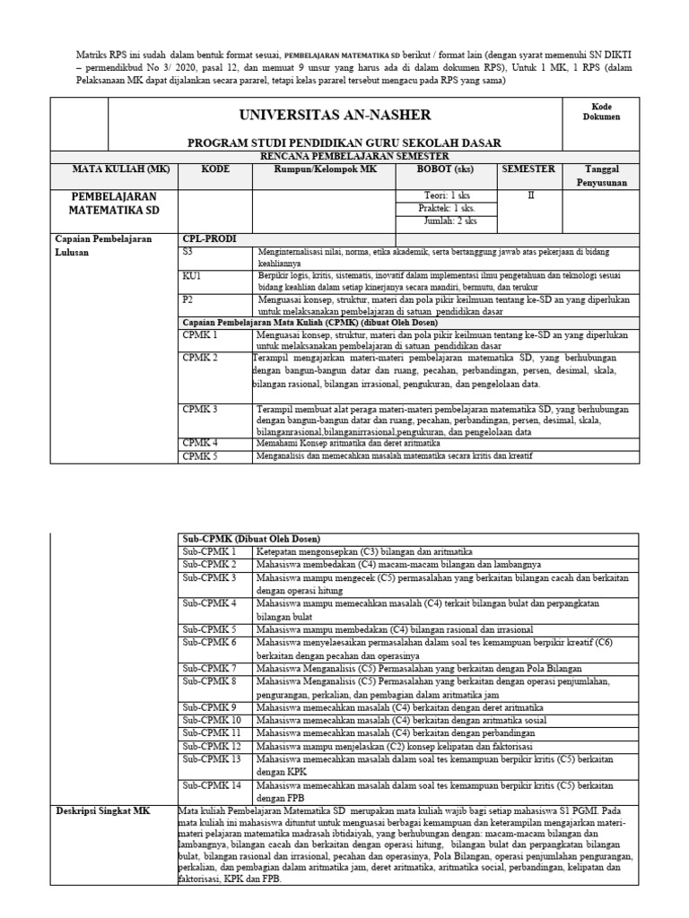 Matriks RPS Ini Sudah Dalam Bentuk Format Sesuai | PDF | Komputer