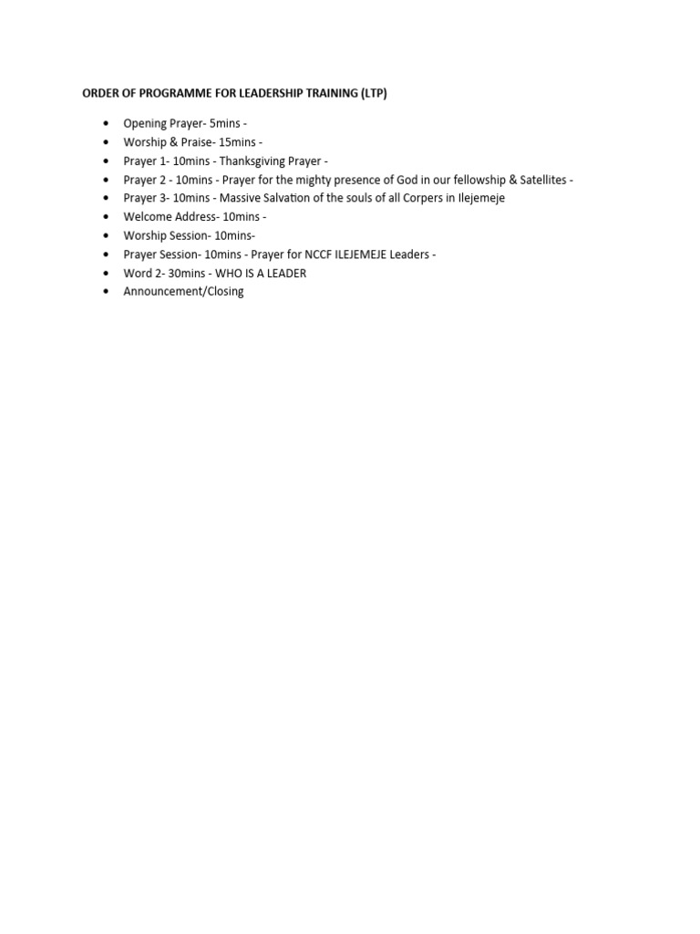 LTP - Order of Programme | PDF