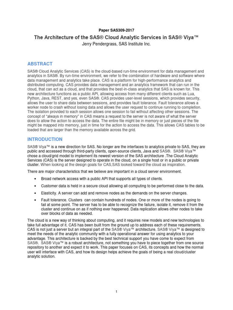 ARTIGO - The Architecture of The CAS in SAS Viya | PDF | Cloud Computing | Computer Cluster