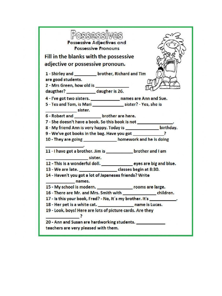 Possessive Adjectives - Pronouns Worksheet | PDF