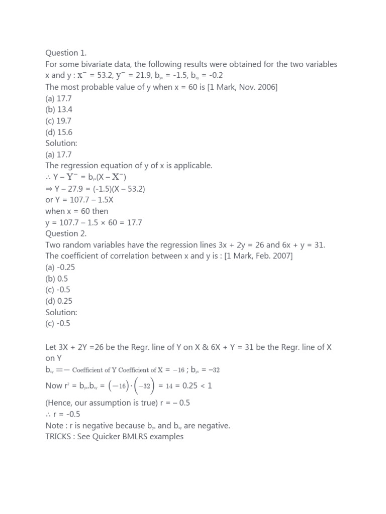 Correlation Regression Solutions | PDF | Regression Analysis | Linear Regression