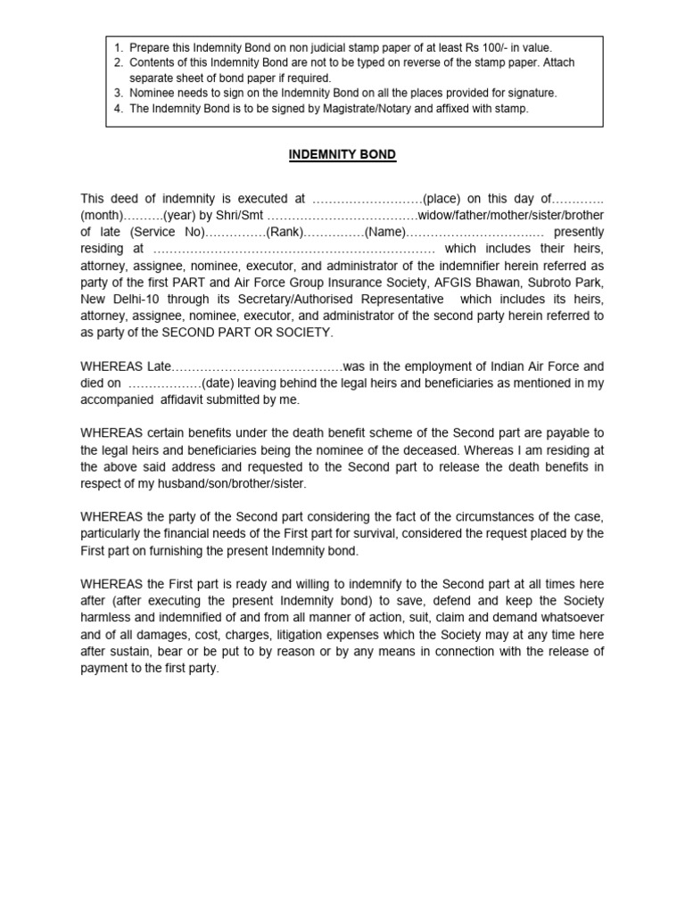Indemnity Bond | PDF | Indemnity | Surety