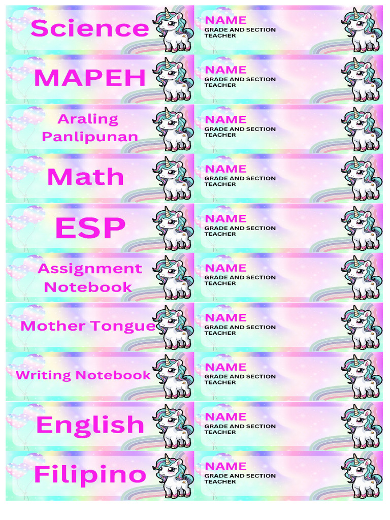 Back To School Subject Template | PDF