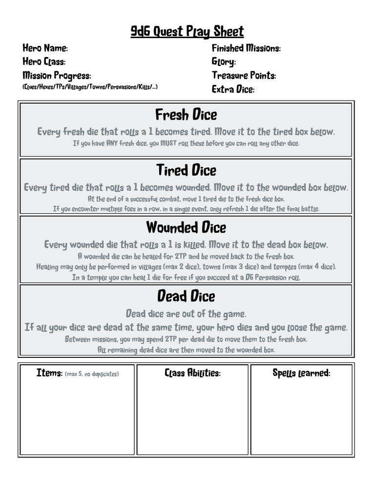 9d6 Quest Play Sheet Guide | PDF