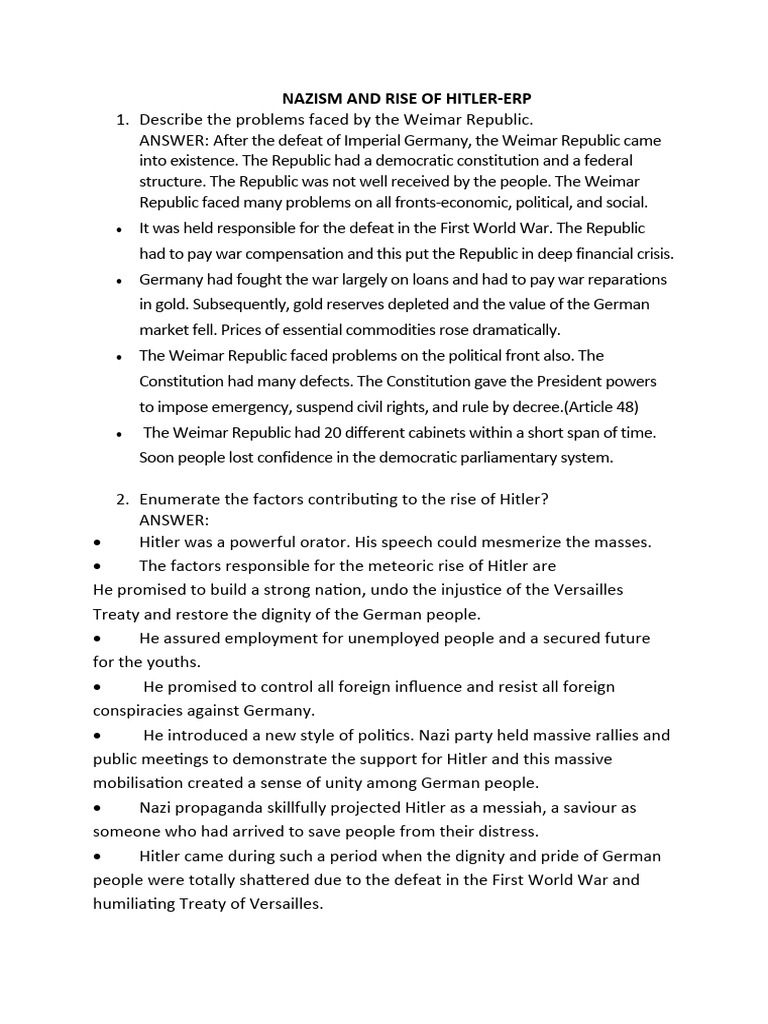 Factors Behind Hitler's Rise to Power | PDF | Weimar Republic | Nazi ...