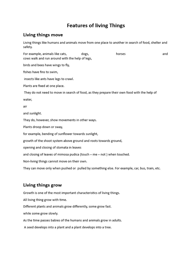 Features of Living Things | PDF | Reproduction | Foods