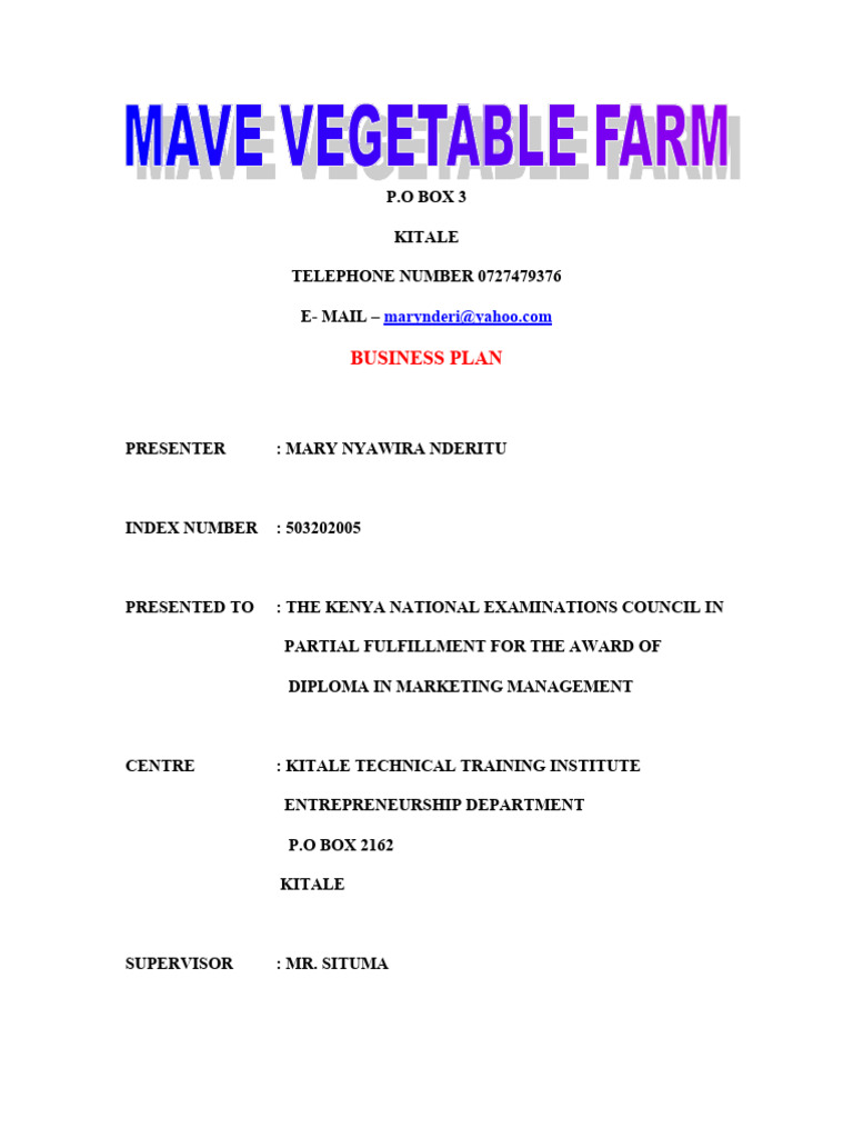 Mave Vegetable Farm Business Plan | PDF | Pricing | Entrepreneurship