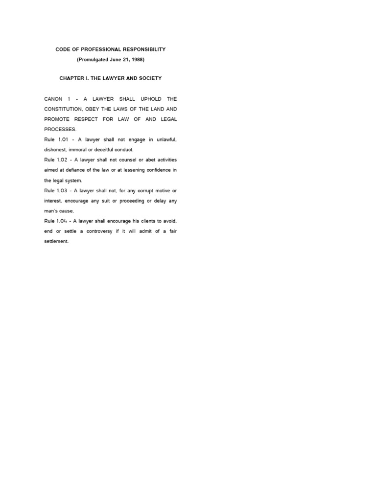 Code of Professional Responsibility | PDF | Lawyer | Practice Of Law