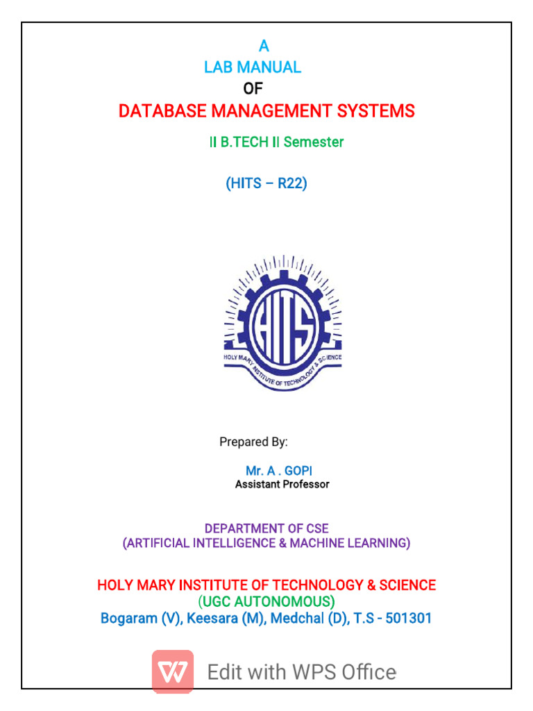 DBMS Lab Manual 2024 | PDF | Databases | Engineering