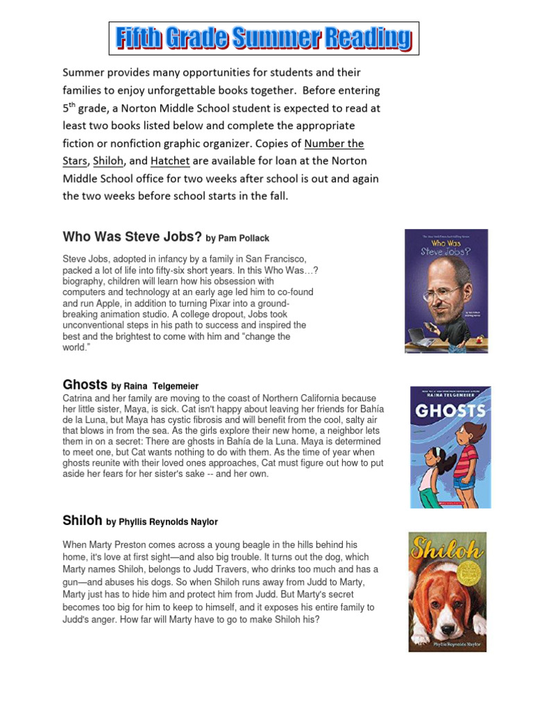 Summer Reading - Grade 5 | PDF