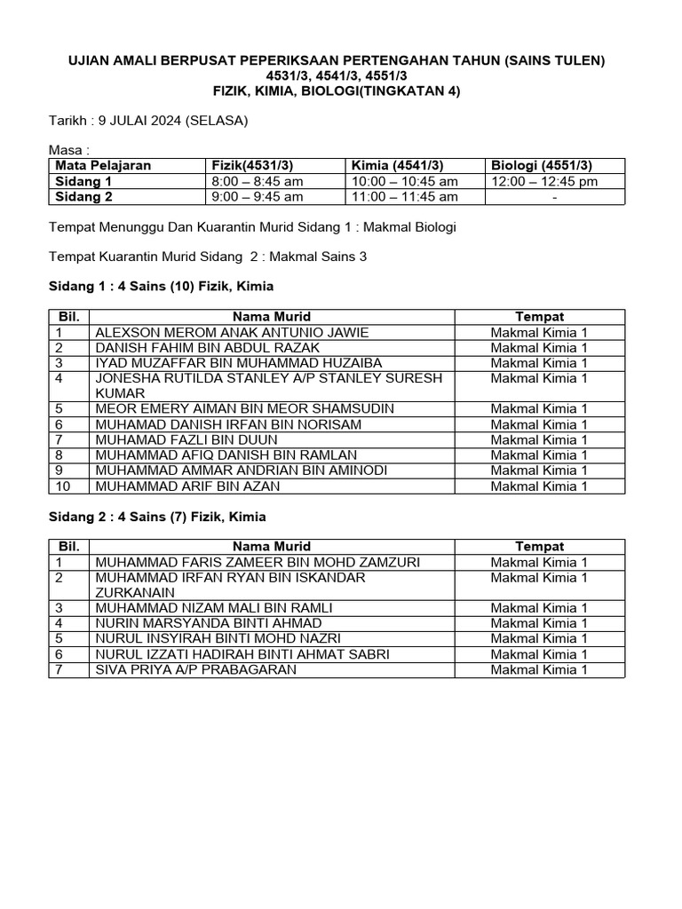 Jadual Uas PPT f4 | PDF