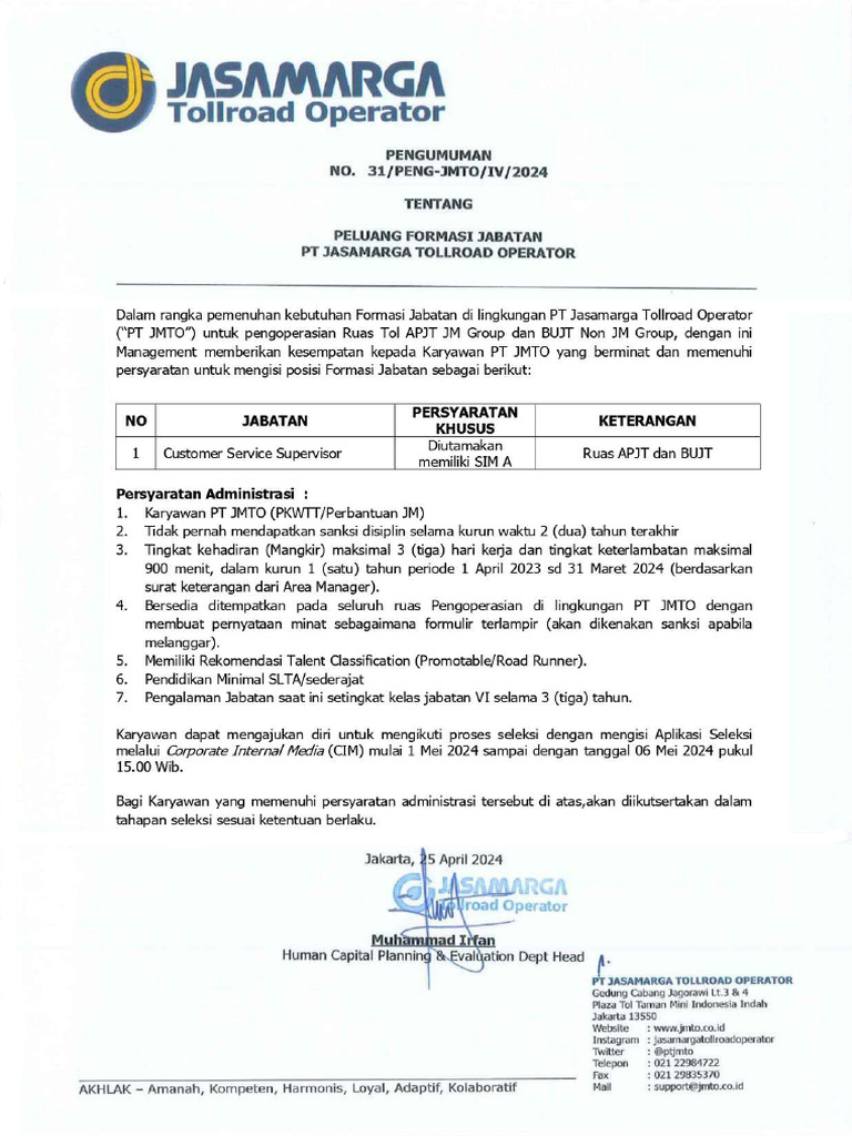 31 - Surat Pengumuman 2024 Peluang Formasi Jabatan - CSS - CIM | PDF 31 - Surat Pengumuman 2024 Peluang Formasi Jabatan - CSS - CIM | PDF