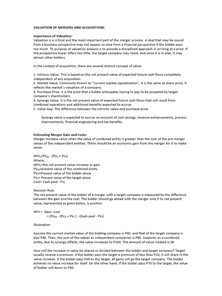 Valuation of Mergers and Acquisitions | PDF | Mergers And Acquisitions | Stocks