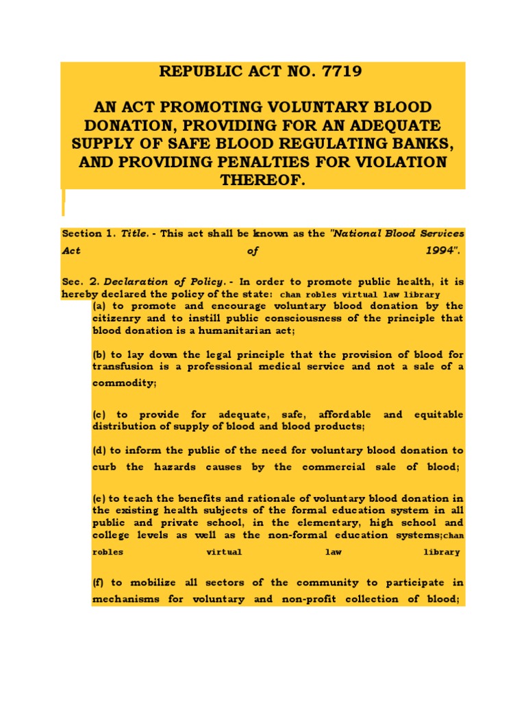 RA 7719 | Blood Donation | Blood Transfusion