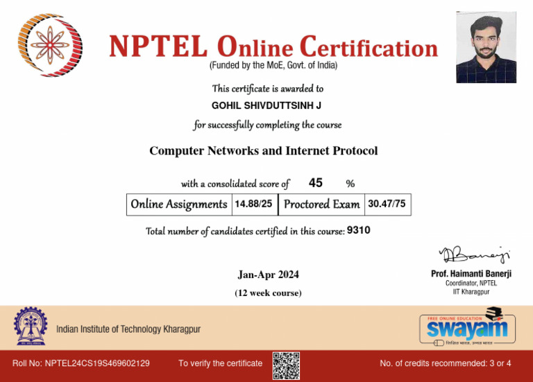 Computer Networks Course Certificate Verification | PDF