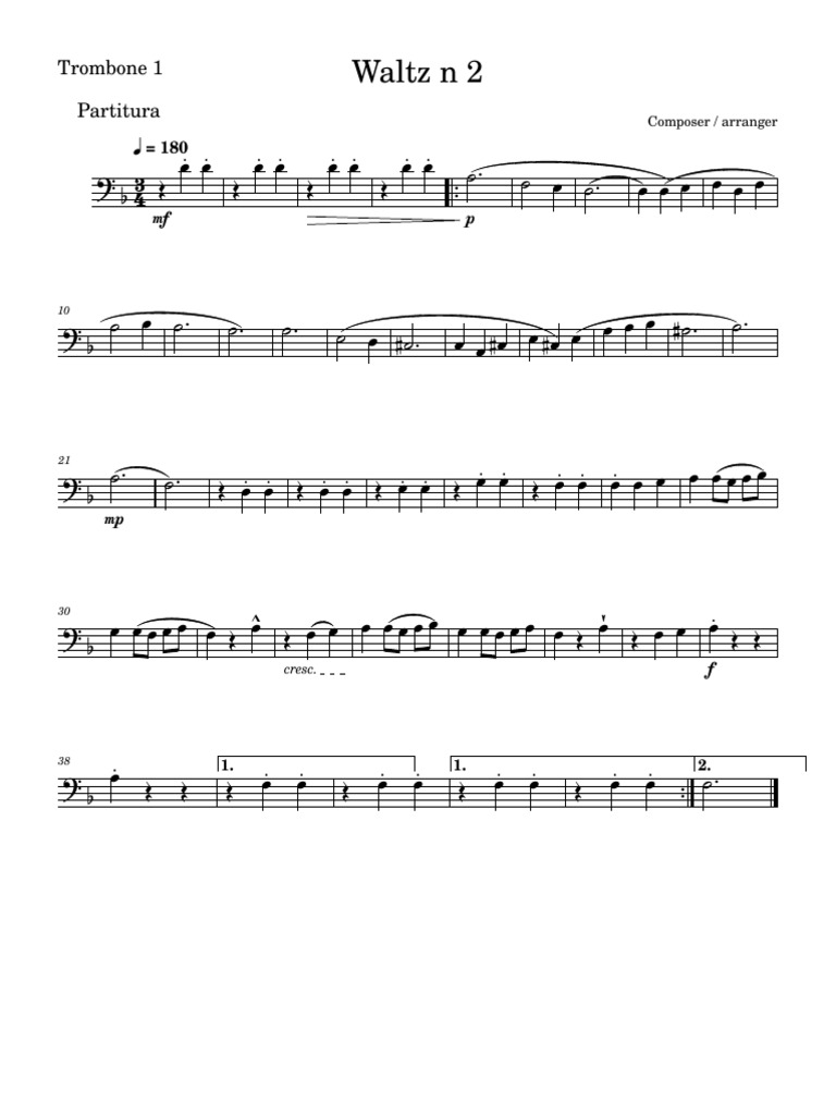 Shostakovic Waltz 2-Trombone 1 | PDF