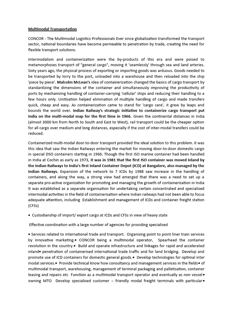 Multimodal Transportation | PDF | Containerization | Transport