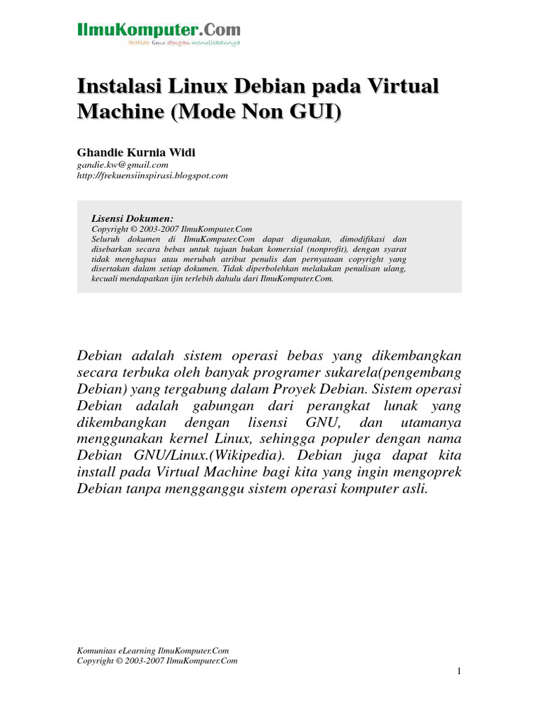 Instalasi Linux Debian Pada Virtual Machine Mode Non GUI | PDF