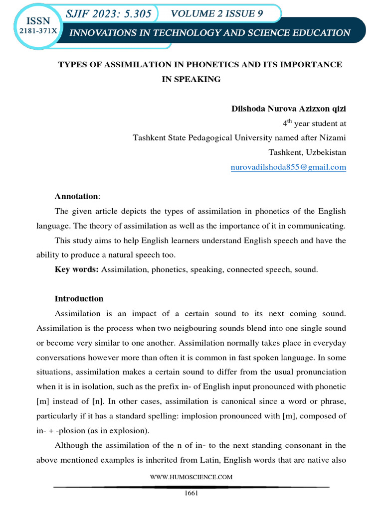 Types of Assimilation in Phonetics and Its Importance in Speaking | PDF ...