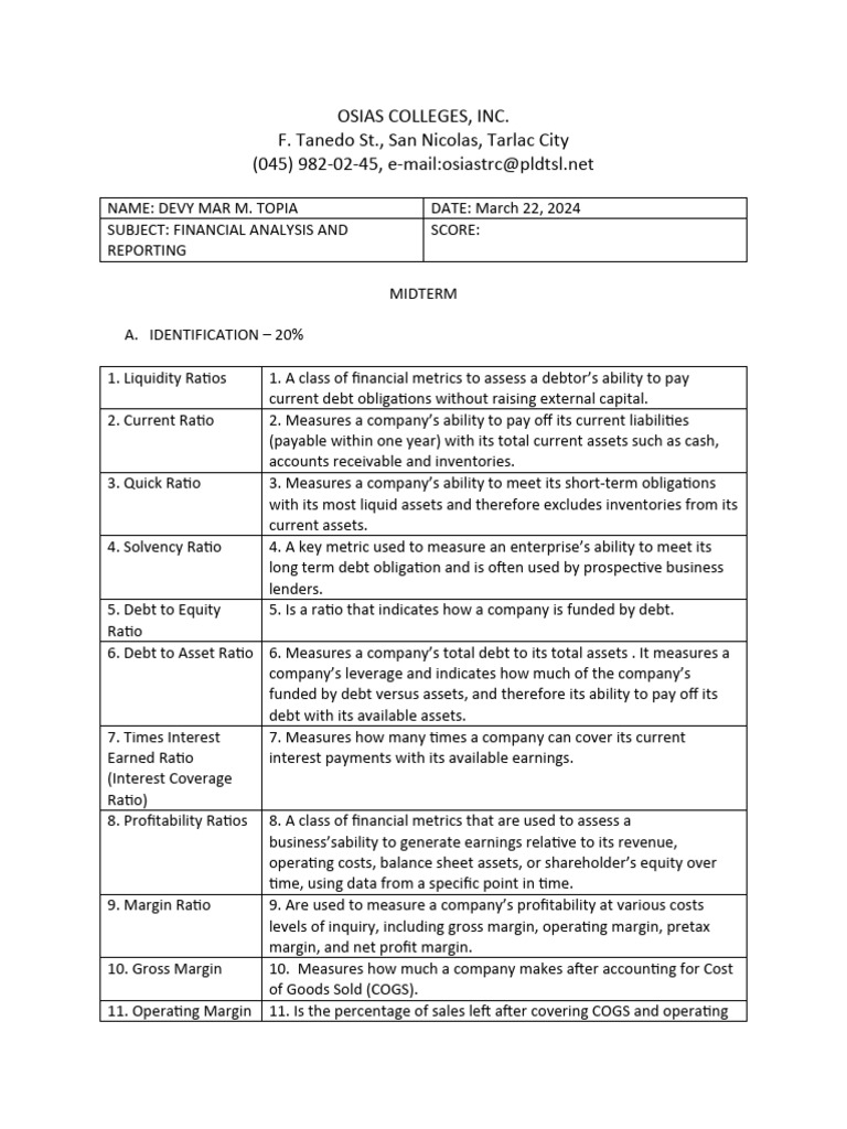 Mid Term Financial Analysis and Reporting March 22 2024 (Not Complete ...