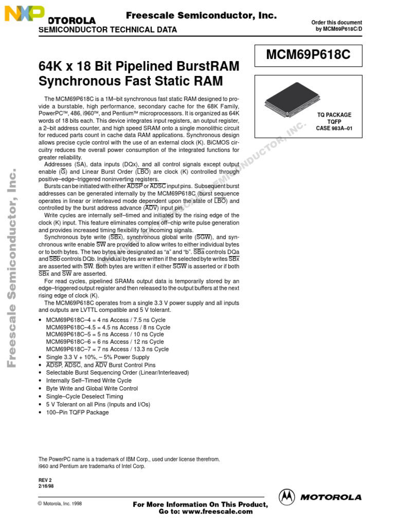NXP Sync Pipelined Burst SRAM | PDF | Random Access Memory | Computer Architecture