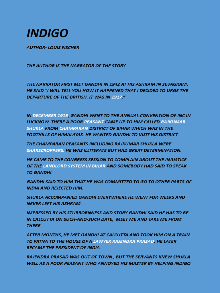 Class 12 Indigo Notes | PDF | Mahatma Gandhi